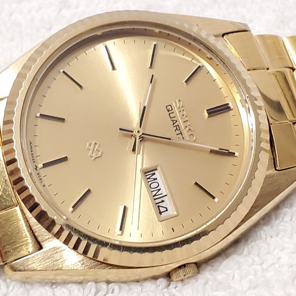 Vintage Seiko SQ Men's Gold Tone Day Date Watch Three Jewels Stainless Steel | WatchCharts ...