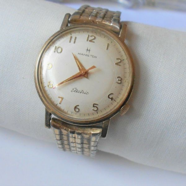VINTAGE MENS HAMILTON ELECTRIC WRIST WATCH- 10K RGP- HALMARK STARS ...