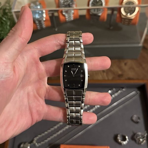 Men's Citizen Eco-Drive Square Dial- Black/Silver, 33mm, WR 30m, SOLAR ...