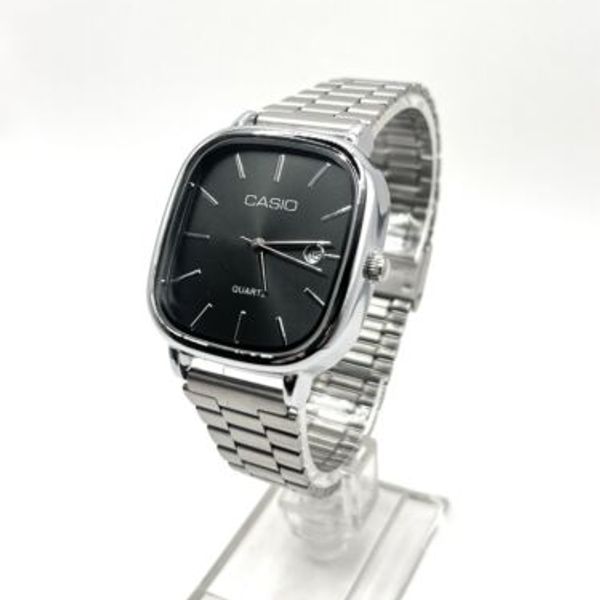 CASIO Quartz Square Watch - SILVER Strap / BLACK Dial | WatchCharts ...