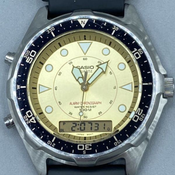 CASIO AMW-320R "ARNIE" GOLD DIAL CHRONO DIVER WATCH 2701 MODULE ...