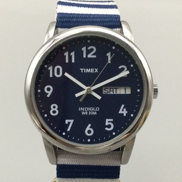 Timex Easy Reader Watch Unisex 35mm Silver Tone Day Date Blue Dial New ...