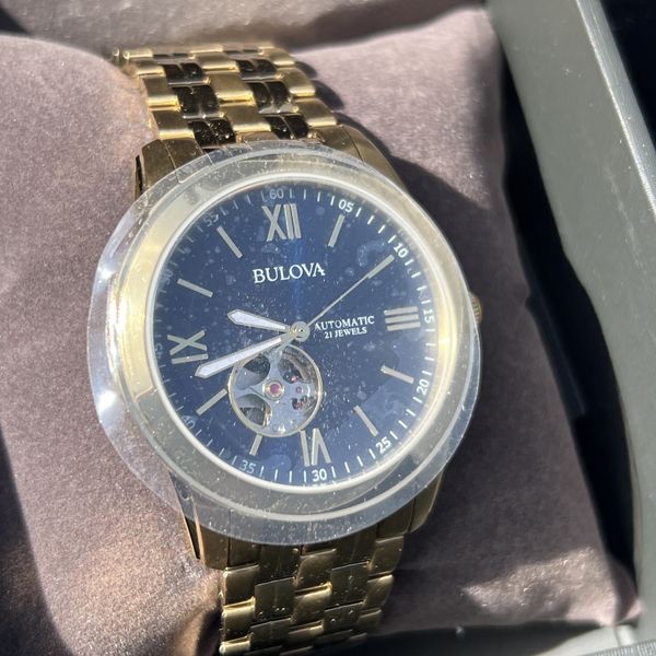 Bulova Men's Automatic Gold Stainless Steel Blue Dial Watch 42MM 97A131 ...