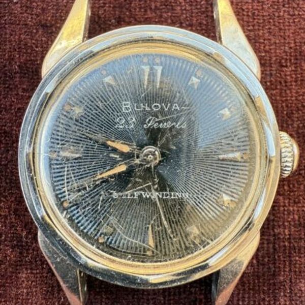 Vintage Bulova 23 Jewels Stainless Steel Automatic Mens Watch W/ Black ...