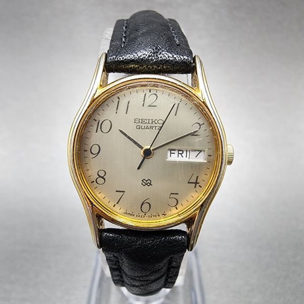 VTG Seiko SQ Watch Women 22mm Champagne Dial Gold Tone Daydate Round New Battery | WatchCharts ...