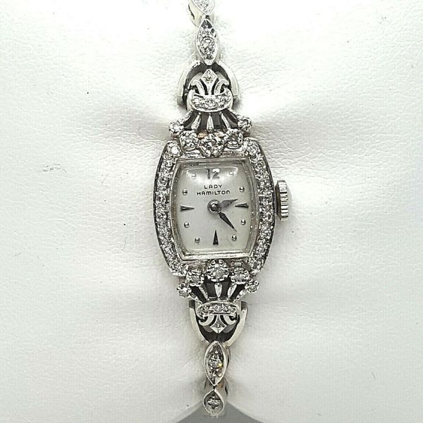 Classic Vintage Lady Hamilton 14K White Gold And Diamond Watch ...