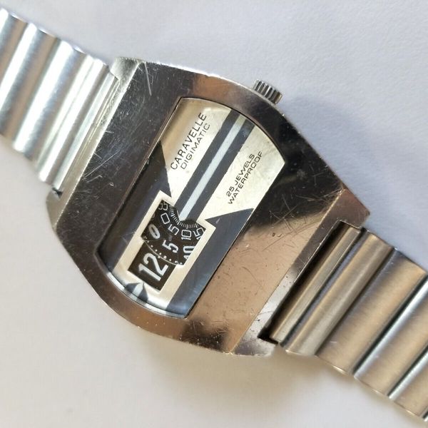 BULOVA CARAVELLE DIGIMATIC VINTAGE 1973 JUMP HOUR 25 JEWELS AUTOMATIC ...