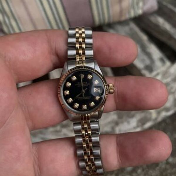 Ladies Rolex Oyster Perpetual Datejust Watch 6517 Two Tone 26mm Black ...