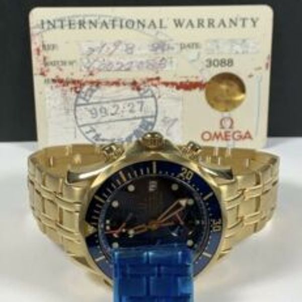 omega seamaster 18k solid gold, blue bezel and dial, extremely rare ...