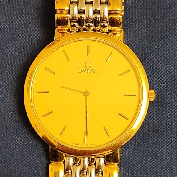 Men's Omega De Ville 32 mm Watch, Gold Dial, Two Tone Gold-Plated ...