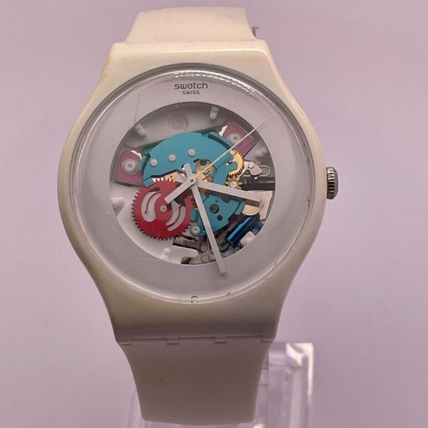 SWATCH White Quartz Watch - "WHITE LACQUERED" New Battery SUOW100 ...