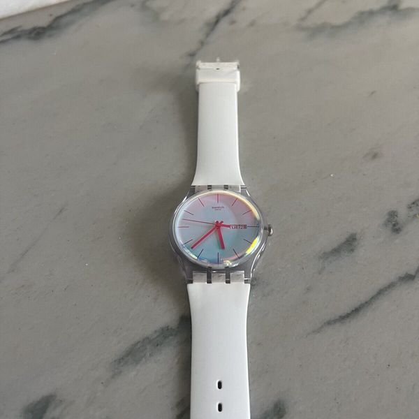 Swatch Polawhite 41mm Solar glass Blue Pink Unique Statement piece ...