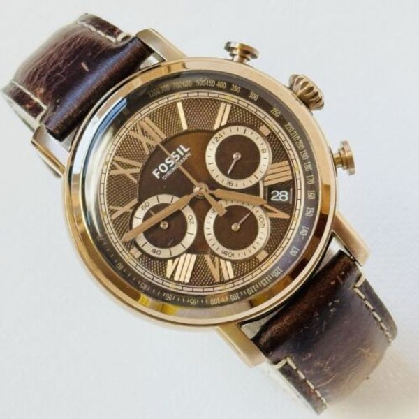 Fossil Buchanan Men's Brown Dial Chronograph Date Watch Bronze Leather ...