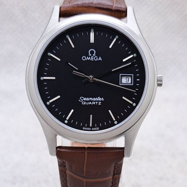Vintage Omega Seamaster Black Dial 1425 Date Quartz Men's Swiss Watch ...