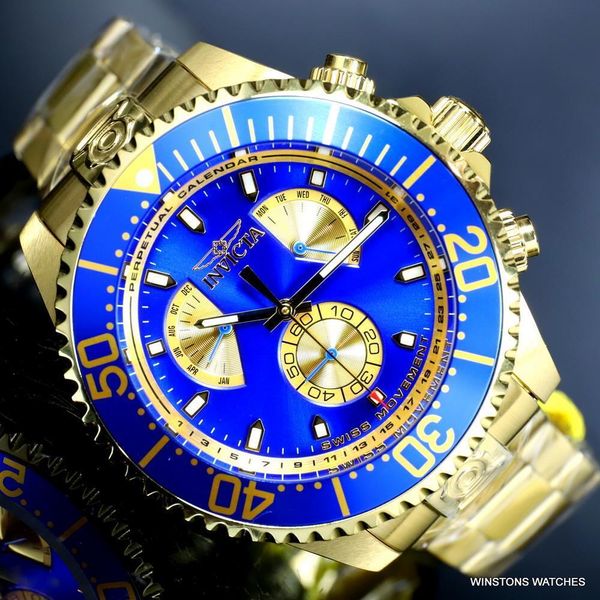 Invicta Reserve Grand Diver Master Calendar Gold Plated Blue 47mm Watch ...