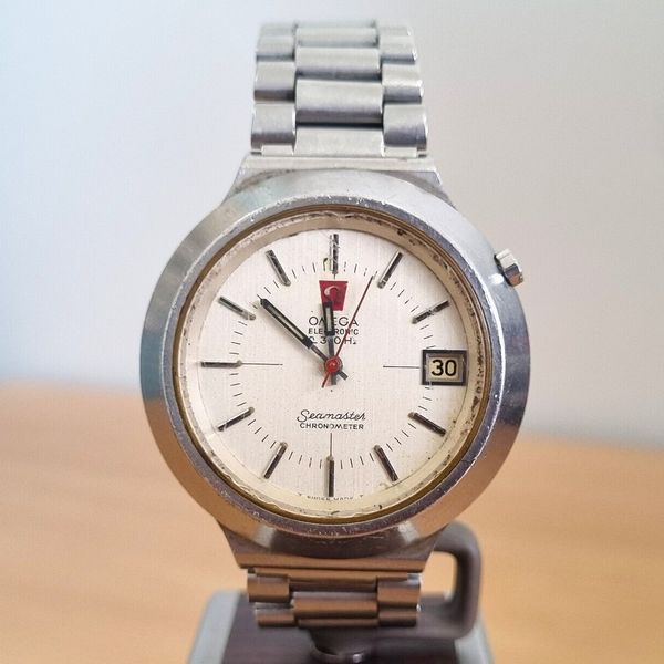 Vintage SS Omega Seamaster f300Hz Cone Swiss 12 j Tuning Fork watch cal ...