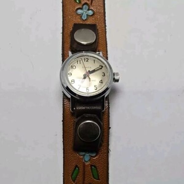 Retro 70s Womenâ s Timex Windup Waterproof Watch With Leather Band ...