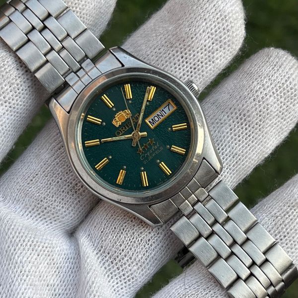 Vintage Orient Crystal Triple Star Automatic Day/Date Green Dial Men's ...