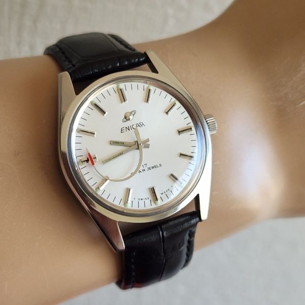 Vintage ENICAR men's manual winding watch Custom rocket second hand ...