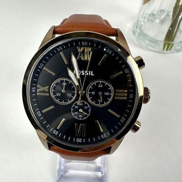 NWT Fossil Flynn Chronograph Brown Leather Men's Watch BQ2261 ...