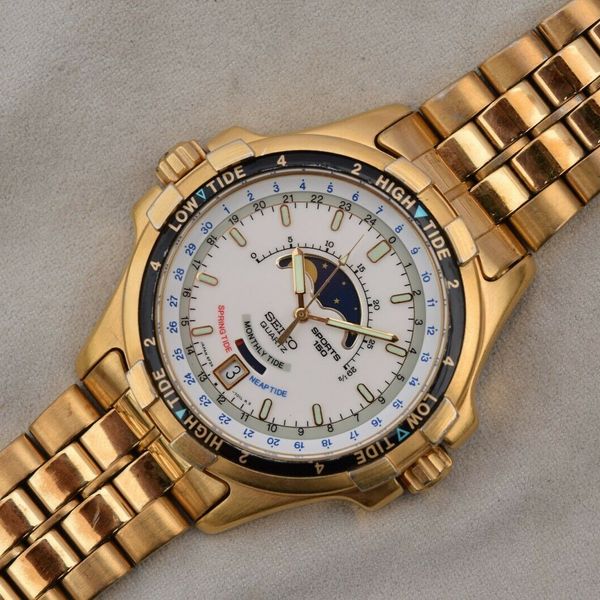 Seiko Tide Master Moon Phase Tidal Chronometer Watch 6F24-7019 Sports ...