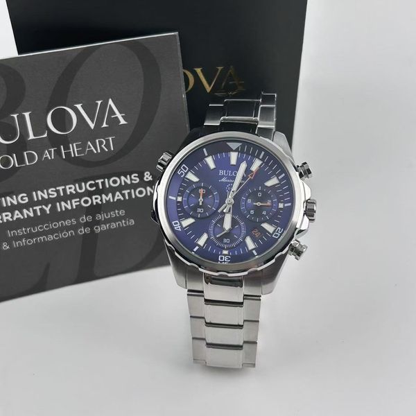 New Bulova Marine Star 96B256 Blue Dial Men's Chronograph Quartz Watch ...