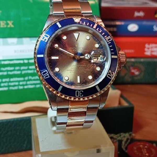 RARE TROPICAL Rolex Submariner 16613 Blue 18k/SS Watch with Papers ...