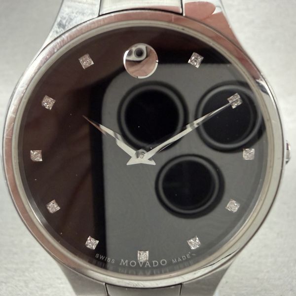 Movado Museum Watch Men 38mm Black Dial Steel Diamond Round New Battery ...