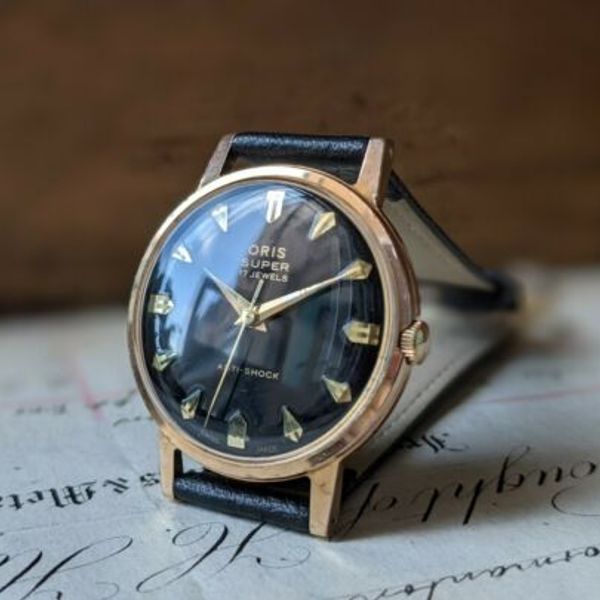 Gents Vintage Oris Super Black Dial Dauphine Gold Plated Dress Watch ...