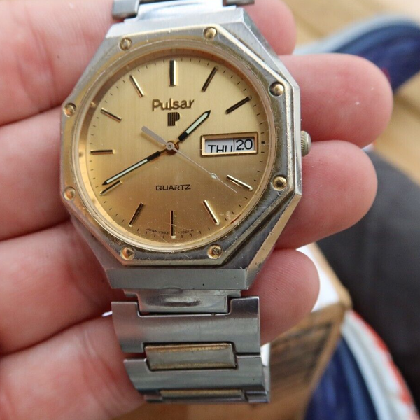RARE Vintage Pulsar Men's Octagonal Watch Wristwatch Day Date Y563-7039 ...