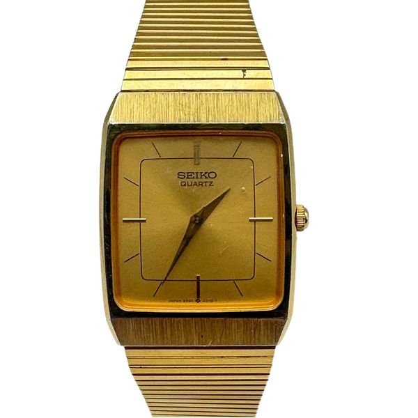 Seiko Quartz 6530-5760 Gold Tone Rect Retro Watch Japan Running Tested ...