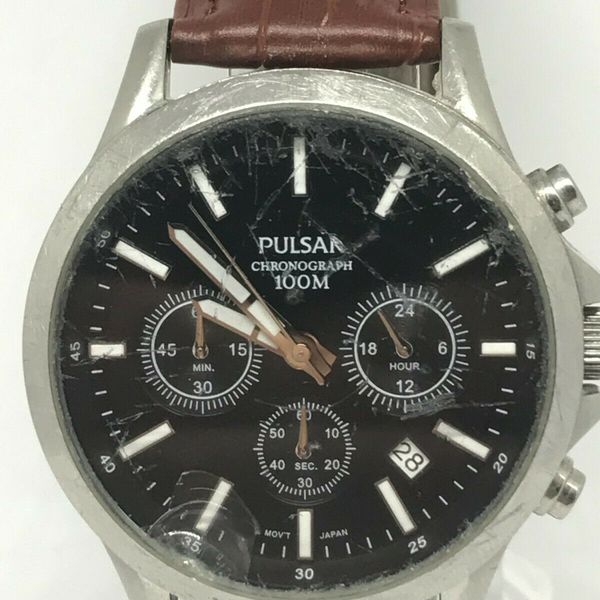 Pulsar by SEIKO Men VD53-X012 Chronograph Sport Watch Leather Strap BROKEN GLASS | WatchCharts ...