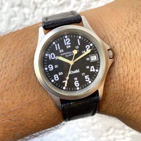 Hamilton Khaki Quartz Watch 9445B Black Dial Hamilton Field Vintage 3 ATM | WatchCharts Marketplace