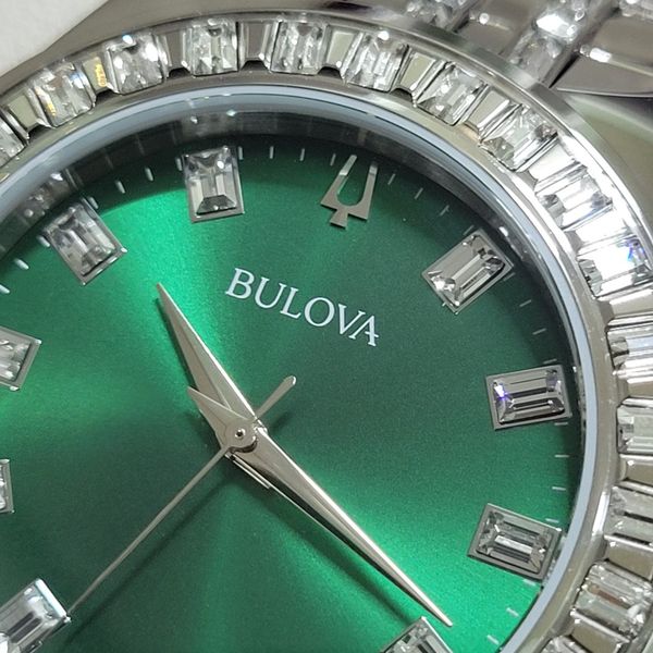 NEWâ CRYSTALSâ Bulova Phantom Green Dial Silver Steel Men's Watch ...
