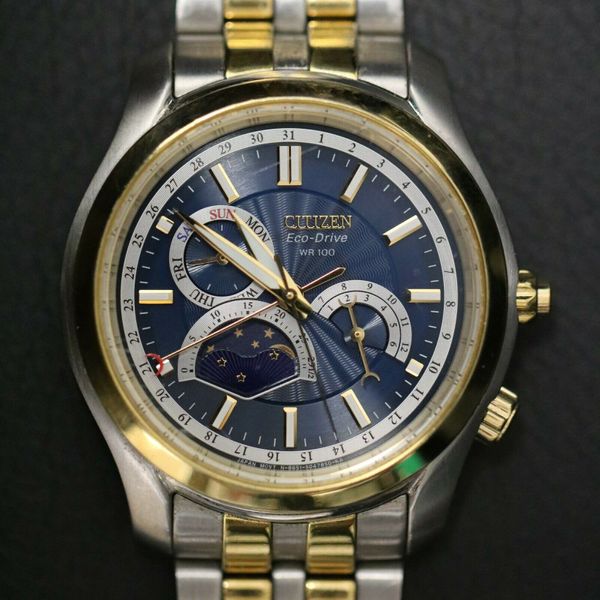 Citizen Eco-Drive Calibre 8651 Moon Month Day Date Blue Dial Two Tone ...