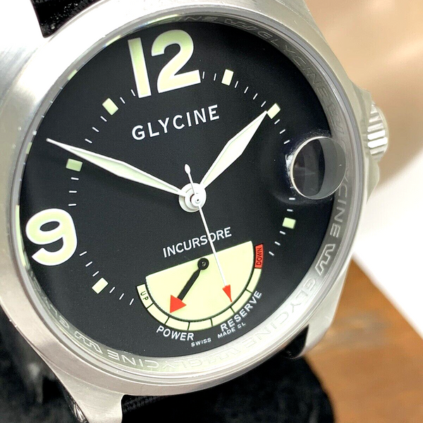 Glycine Men's Watch 3858 Incursore Swiss Mechanical Power Reserve Black ...