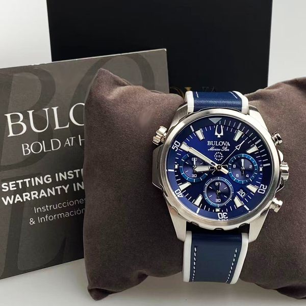 New Bulova Marine Star 96B287 Blue Dial Men's Chronograph Quartz Watch ...