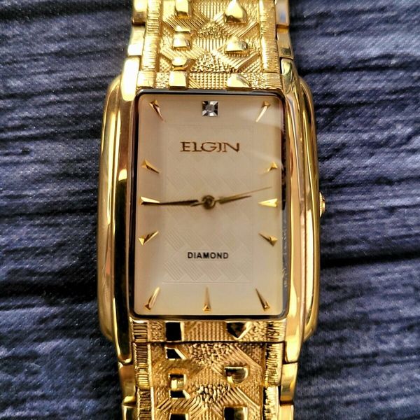 Very Rare Elgin Mens Gold Guilloche Dial Tank Dress Watch | WatchCharts ...