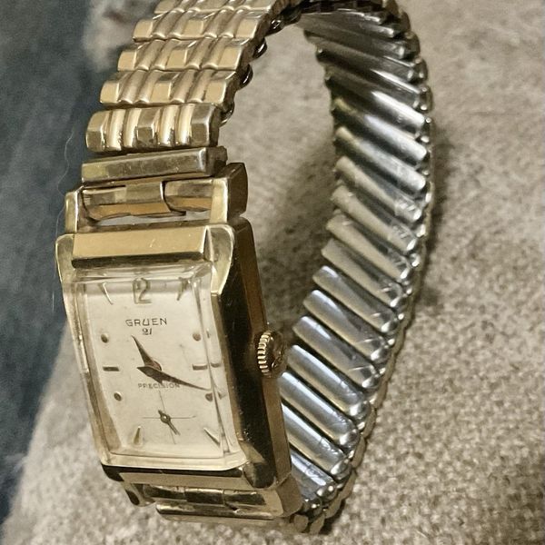 VTG Gruen Veri-Thin Precision Mens Gold-Tone Square Tank Watch With ...