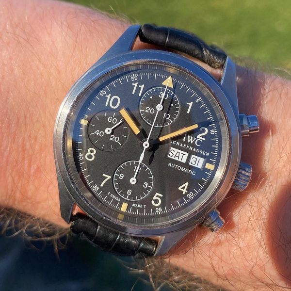 IWC IW3706 Flieger Pilot's Chronograph 39mm Tritium Dial Custard Patina ...