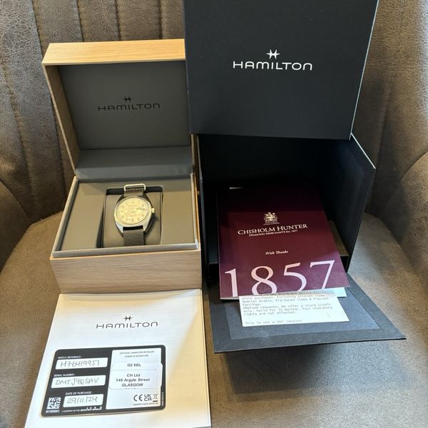 Hamilton Khaki Pilot Pioneer Mechanical Watch Silver Dial Grey Strap ...