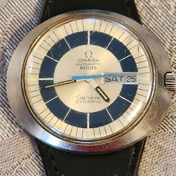 Omega Dynamic Automatic RARE MEISTER Signed Silver / Blue Dial Day Date ...