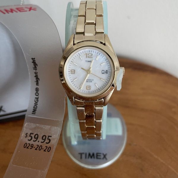 Vintage Timex Indiglo Watch Women 25mm Gold Tone Date Day 2005 NEW IN ...