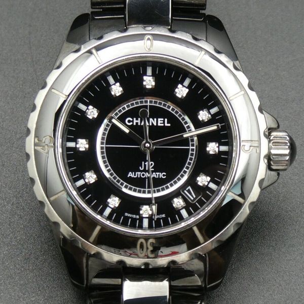 Chanel J12 H1626 Black Ceramic Swiss 38mm diamond automatic watch ...