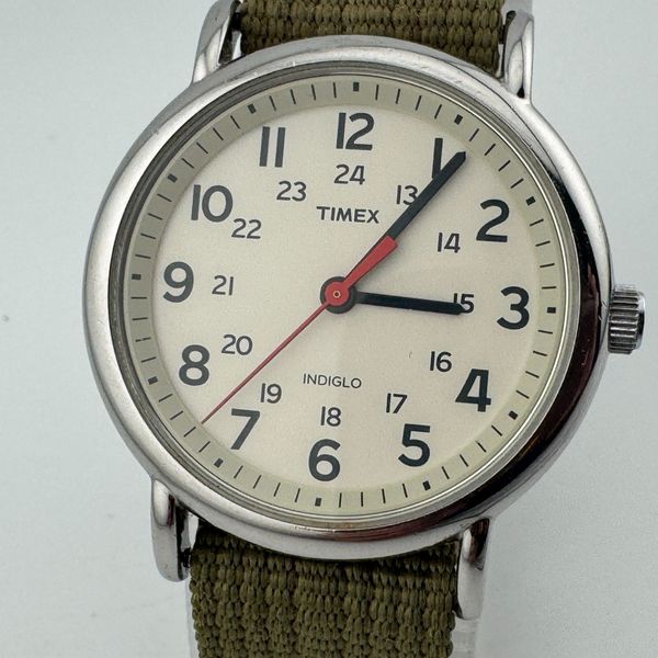 Timex Weekender Quartz Watch Men Silver Beige Military Dial Analog New ...