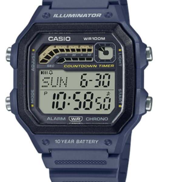 Casio Men's Quartz Navy Blue Resin Band Digital Wrist Watch WS-1600H ...