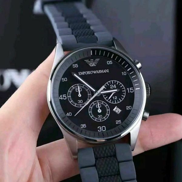 NEW GENUINE EMPORIO ARMANI SPORTIVO AR5866 BLACK DIAL SILICONE STRAP ...