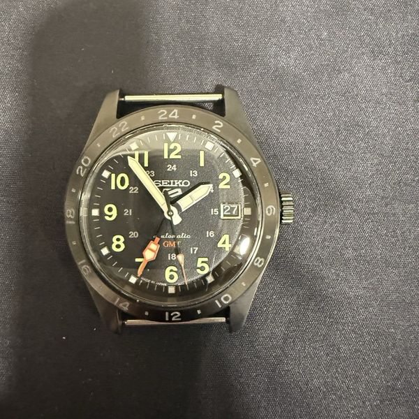 Seiko 5 Sports Field GMT Automatic Black Dial Leather Strap Men's Watch ...