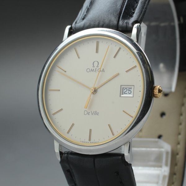 "N MINT" Vintage Omega DeVille Cal 1430 Silver Gold Mens Quartz Watch ...