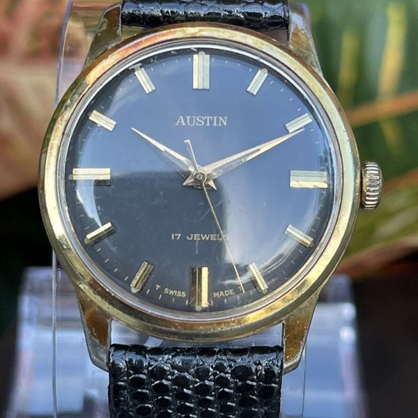FS: Vintage Austin Watch Rare Black Dial 17 Jewel Manual Wind Runs ...